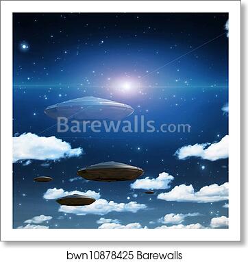 Flying spacecrafts in cloudy sky with bright star by Bruce Rolff ...