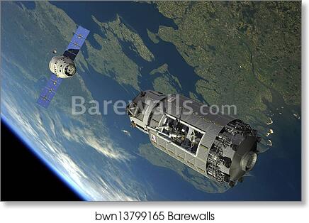 A reusable crew capsule prepares to dock with an orbital maintenance ...