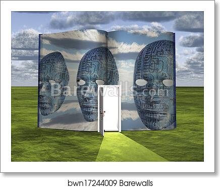 Book with science fiction scene and open doorway of light by Bruce ...