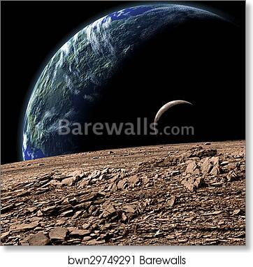 An Earth-like planet in deep space with an orbiting moon by Marc Ward ...